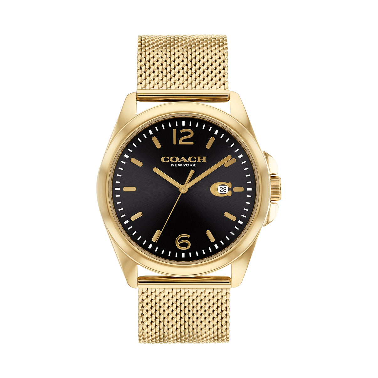 Coach 14602618 Men's Gold Steel Mesh Bracelet and Black Dial Quartz Ba ...