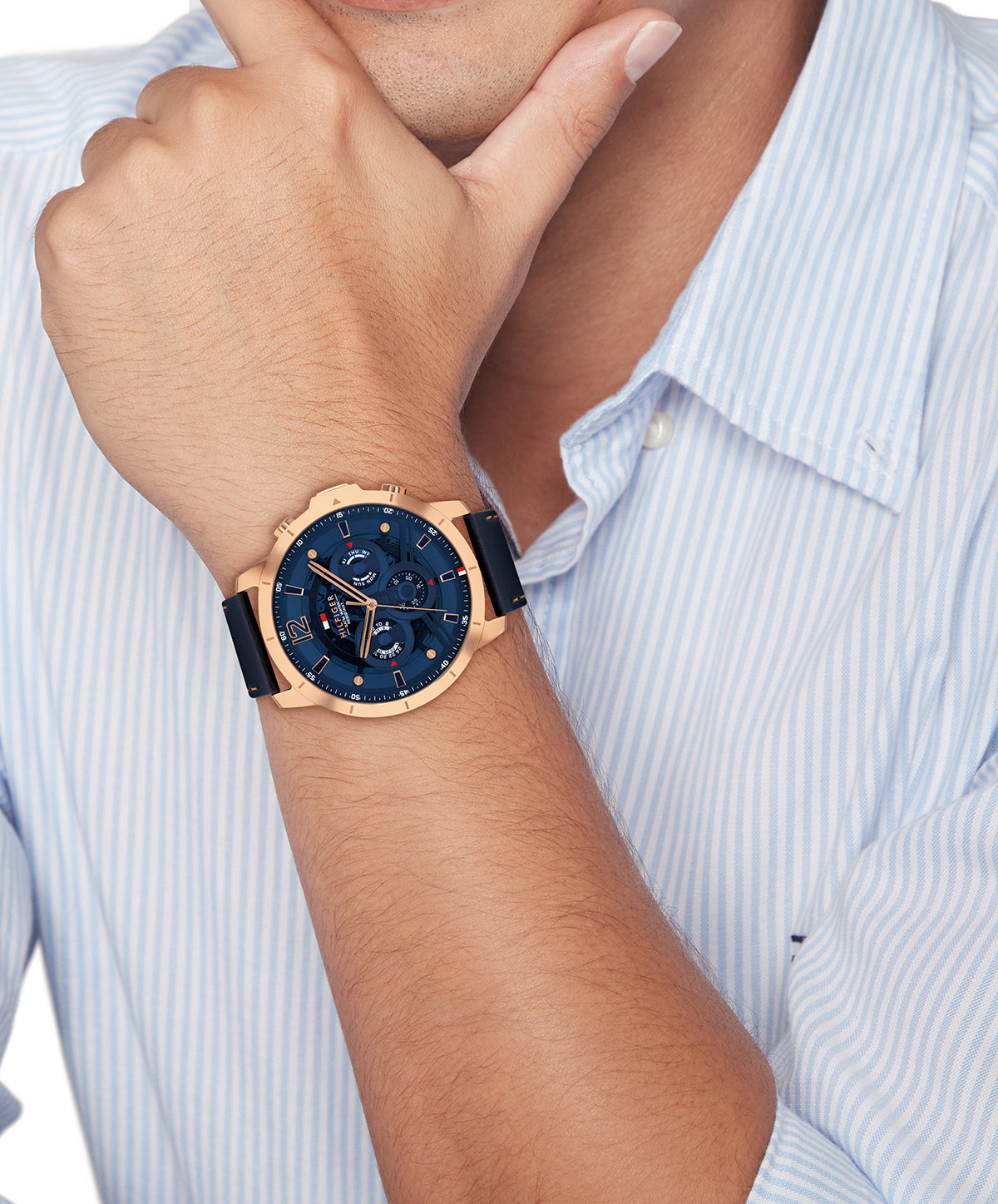 Tommy Hilfiger 1792206 Men's Leather Strap Blue Dial Quartz Watch – The ...