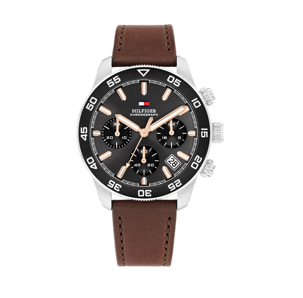 Tommy Hilfiger 1792213 Chronograph Brown Leather Strap Men's Watch ...